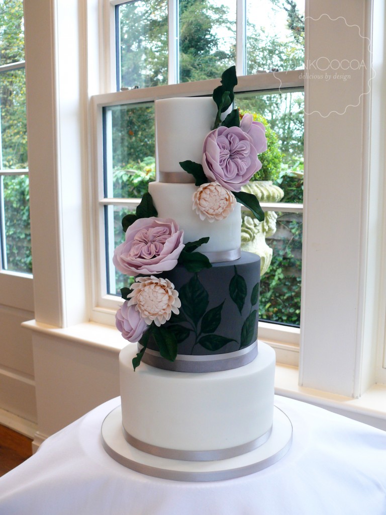 Grey Big Blooms Wedding Cake - Pink Cocoa